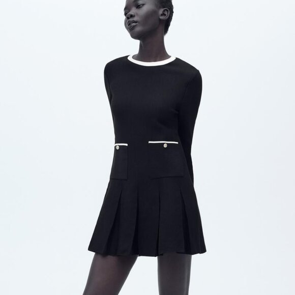 Zara | Dresses | Zara Womens Box Pleat Mini Dress Size L In Black ...